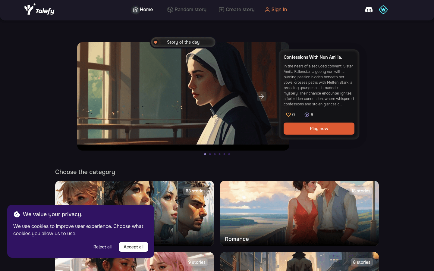 Talefy: AI story creation and role-playing platform for interactive AI story generation and ...