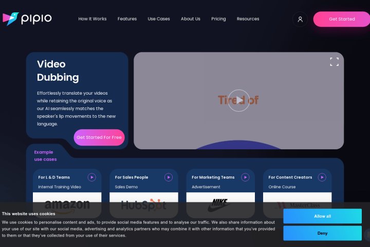 Pipio：可将视频翻译成多种语言并自动配音，视频自动AI配音工具 - AI-人工智能-1ai.net
