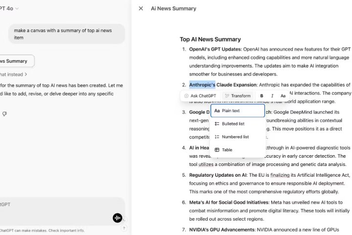 OpenAI ChatGPT Canvas 进化：React 渲染和文本格式化工具即将来袭 – AI-人工智能-1ai.net